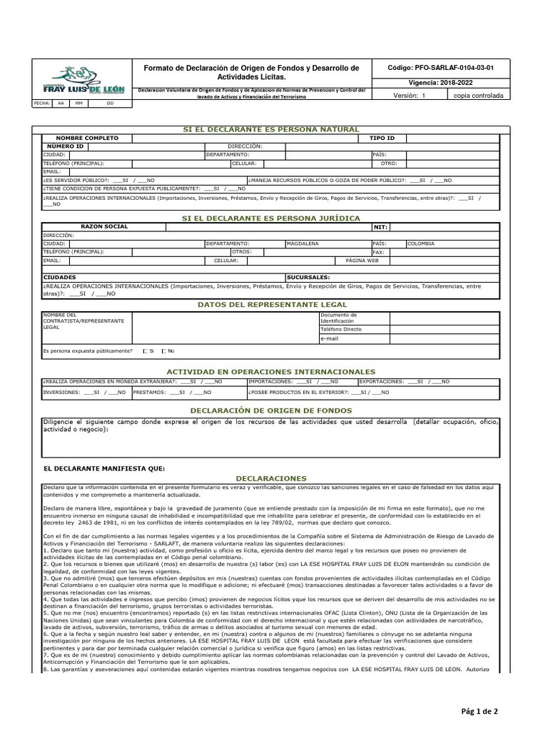 Formato Sarlaf | PDF