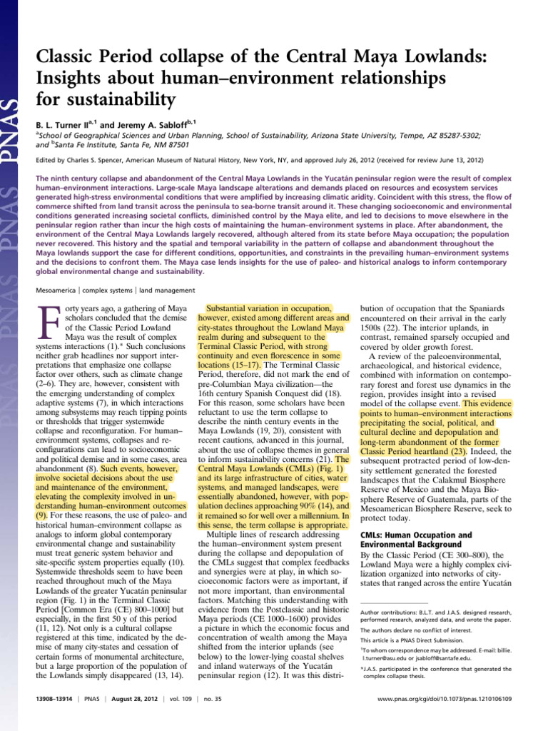Turner and Sabloff 2012 Maya Collapse PNAS | PDF
