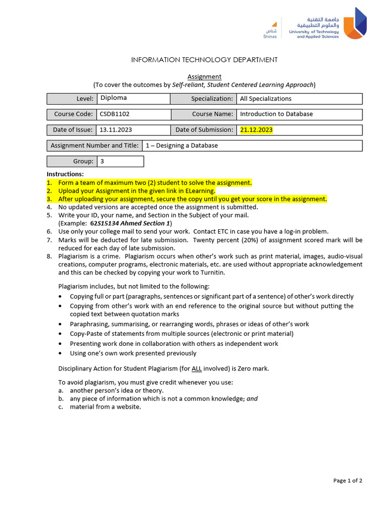 2023-2024 - Sem 1 Assignment | PDF | Relational Model | Data Model
