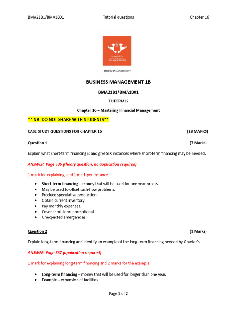 Chapter 16 Tutorial - MEMO | PDF