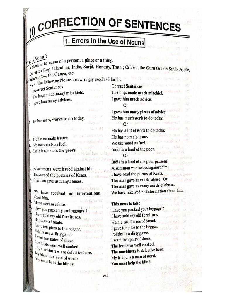 Correction of Sentences | PDF