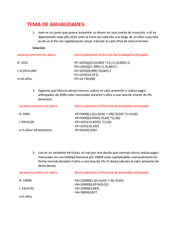 Ejercicios de Anualidades | PDF