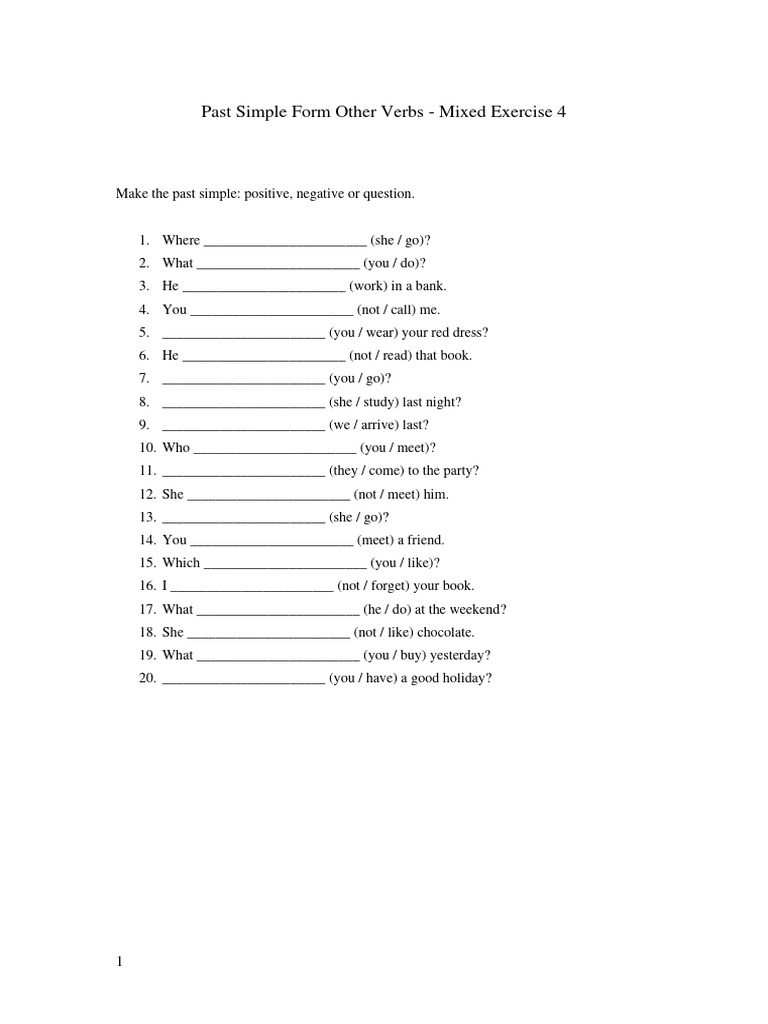 2-E-Past Simple Main Verbs Mixed Exercise | PDF