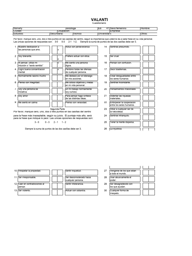 VALANTI - Cuestionario Jacki | PDF