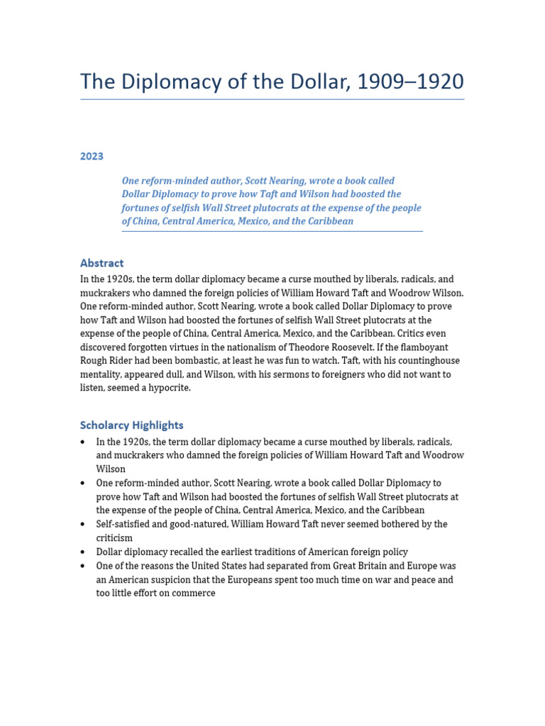 Dollar Diplomacy: Taft and Wilson's Impact | PDF