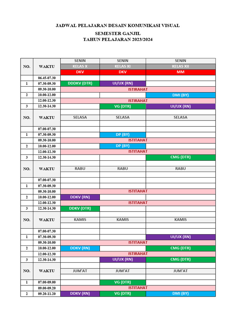 Jadwal Pelajaran MM Dan DKV Revisi | PDF