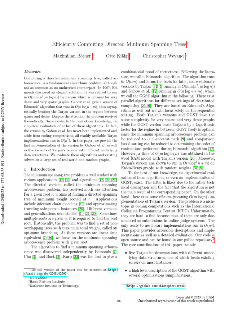 Efficiently Computing Directed Minimum Spanning Trees | PDF | Vertex (Graph Theory) | Discrete ...
