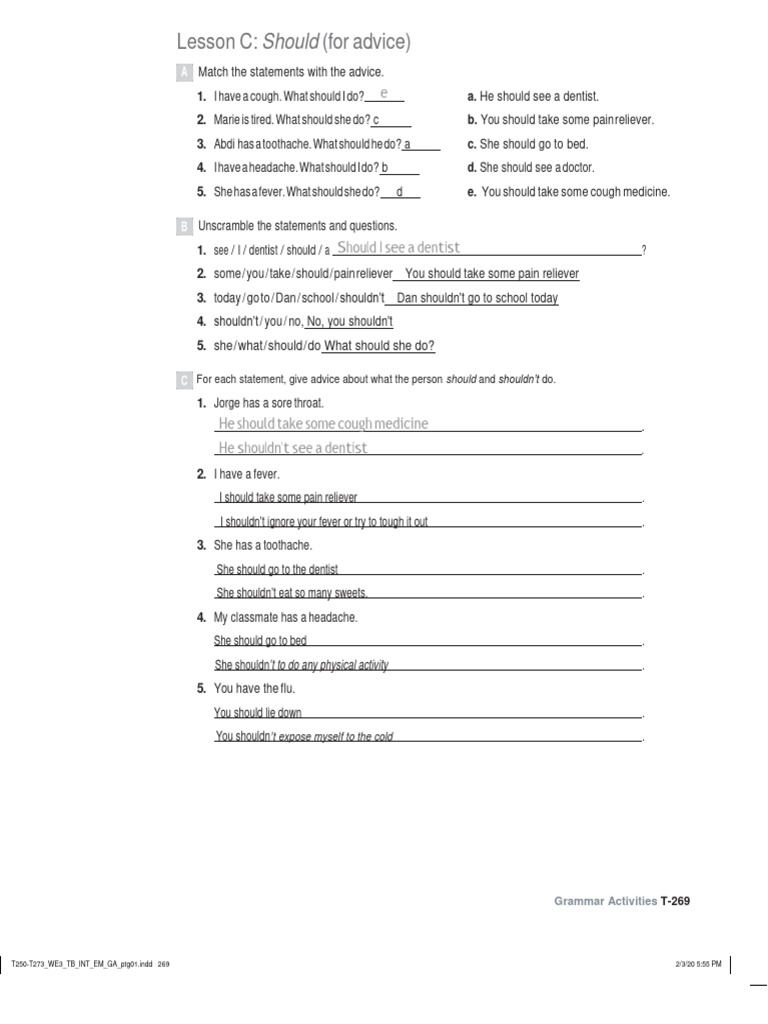 World English 3e Level Intro Grammar Activities Unit 10 Lesson c 3 | PDF