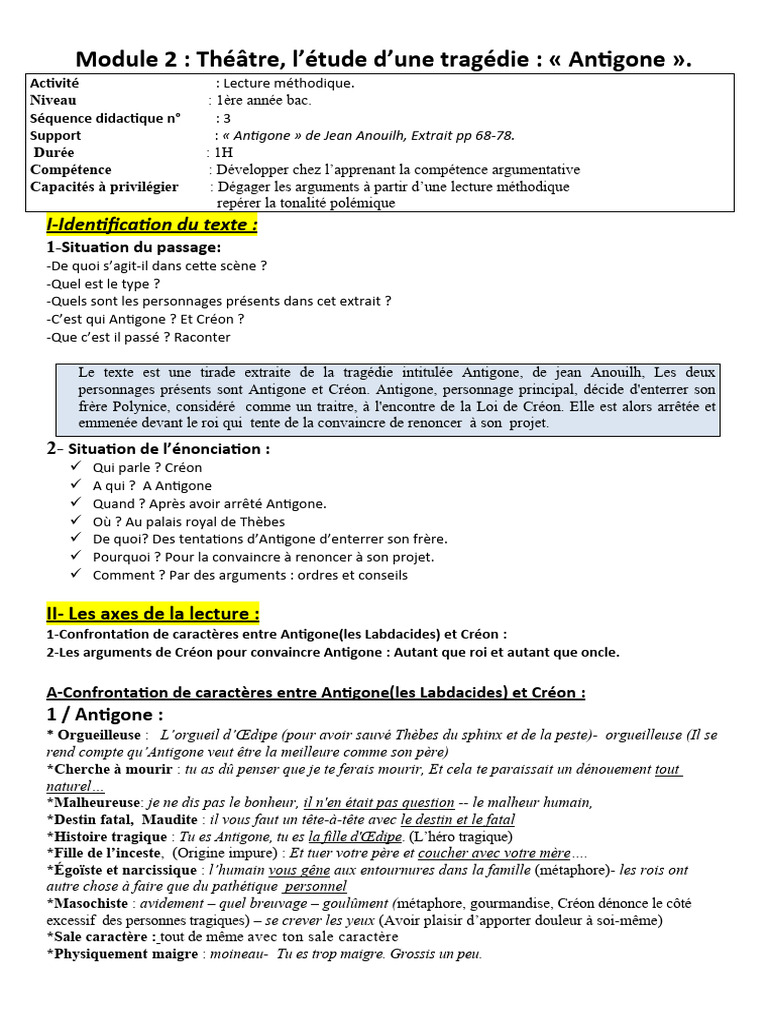 Arguments de Créon face à Antigone | PDF