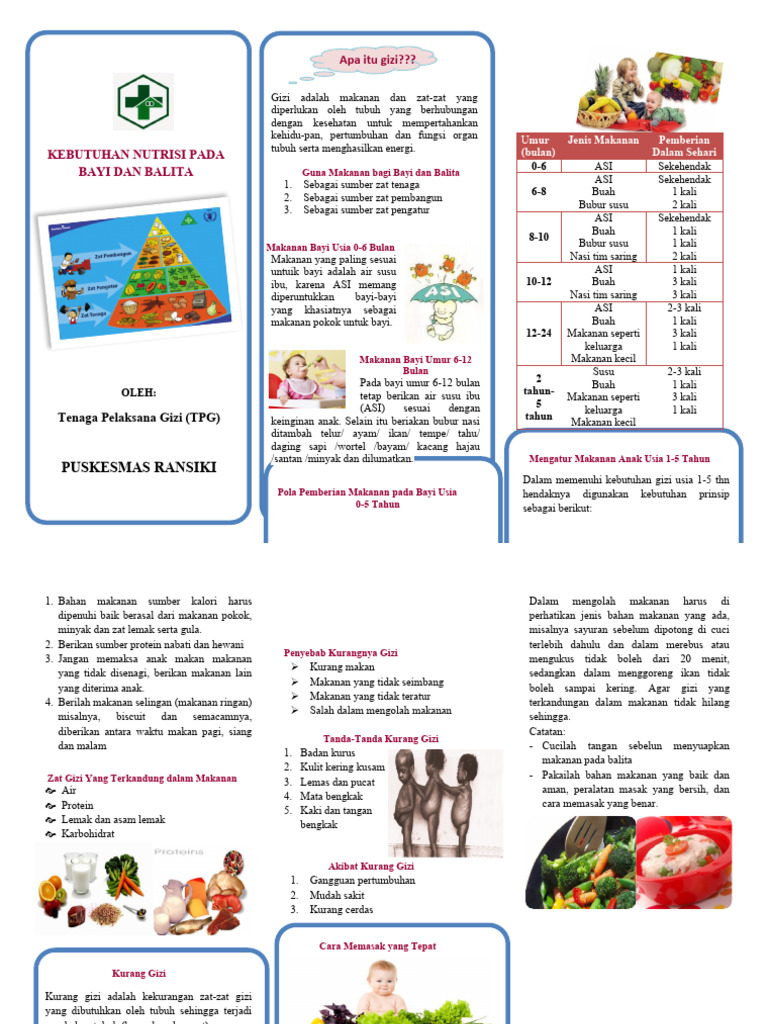 Leaflet Gizi Pada Bayi Balita | PDF | Memasak, Makanan, & Anggur