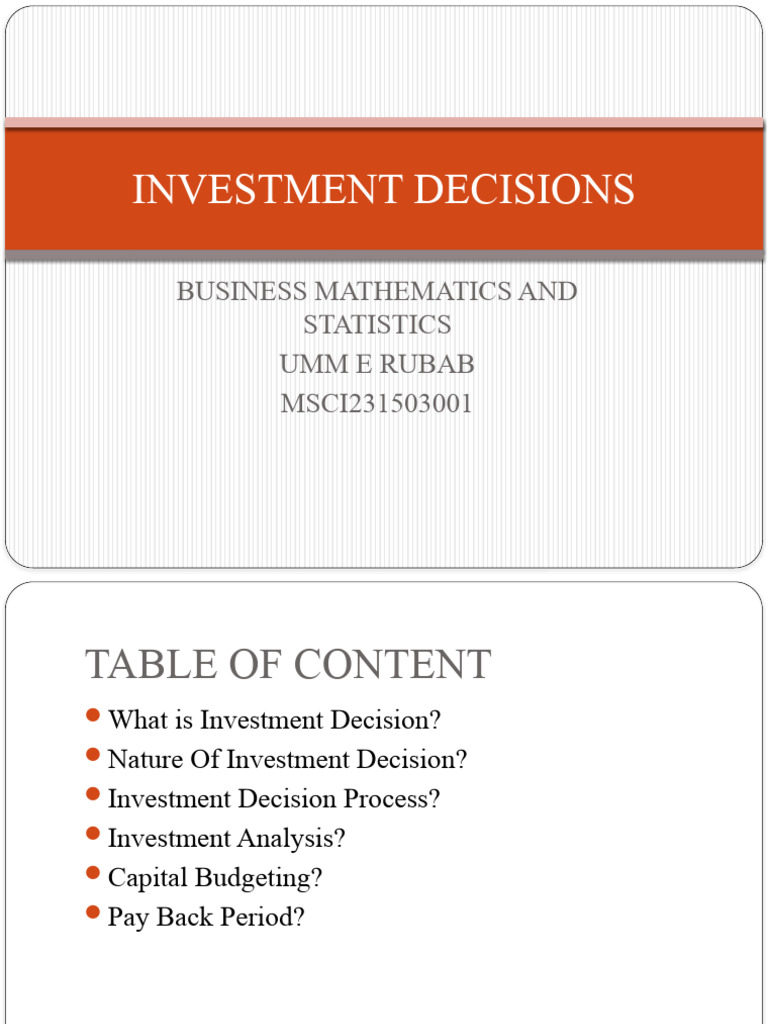 Investment Decisions and Analysis Guide | PDF | Investing | Valuation ...