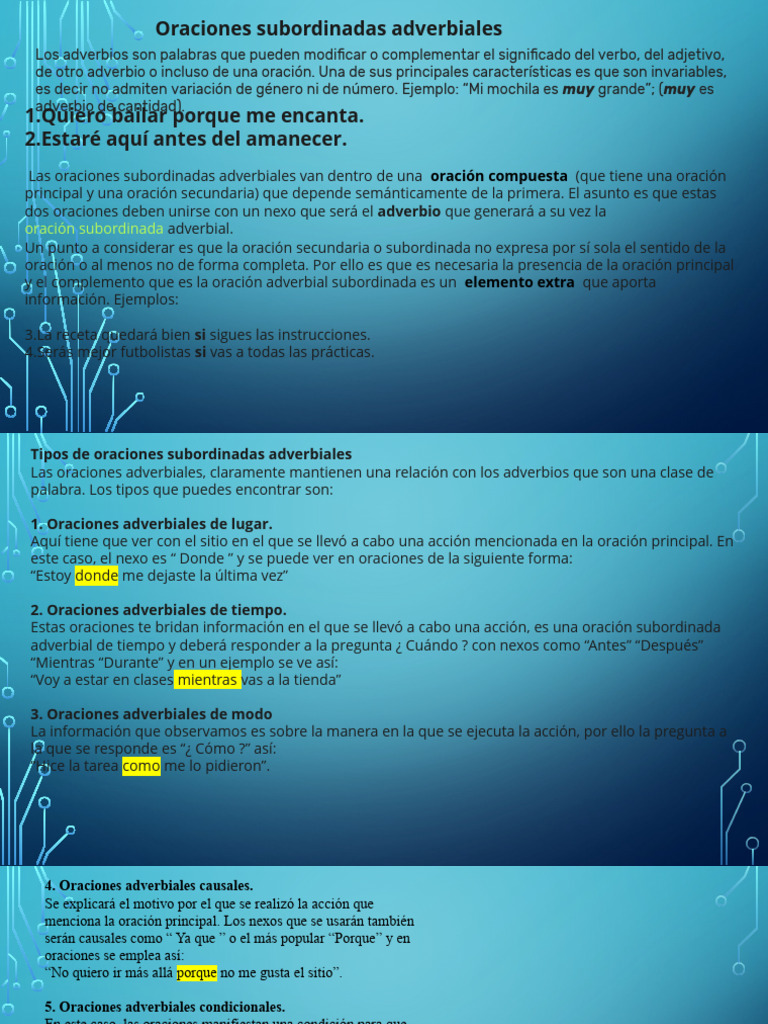 Tipos De Oraciones Subordinadas Adverbiales Pdf Adverbio Oración 7202