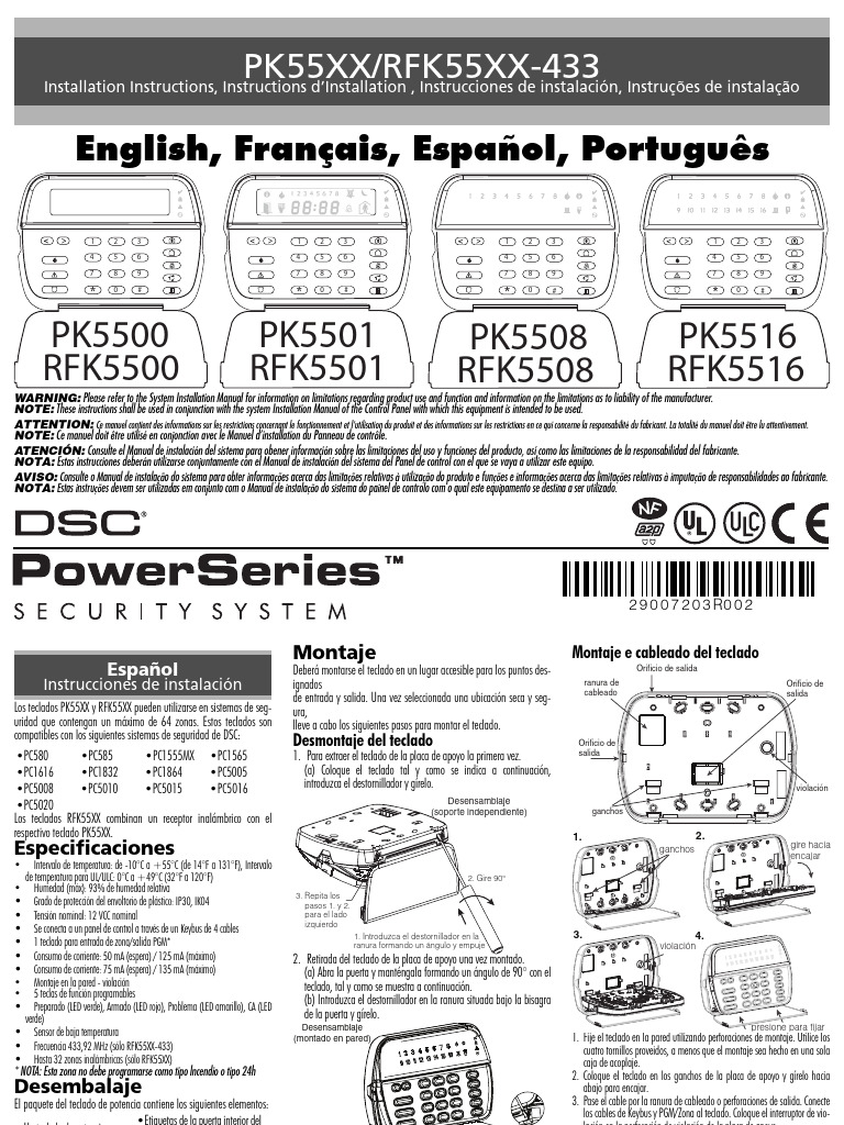 Instrucciones de Instalación Teclados PK55XX/RFK55XX | PDF | Teclado ...