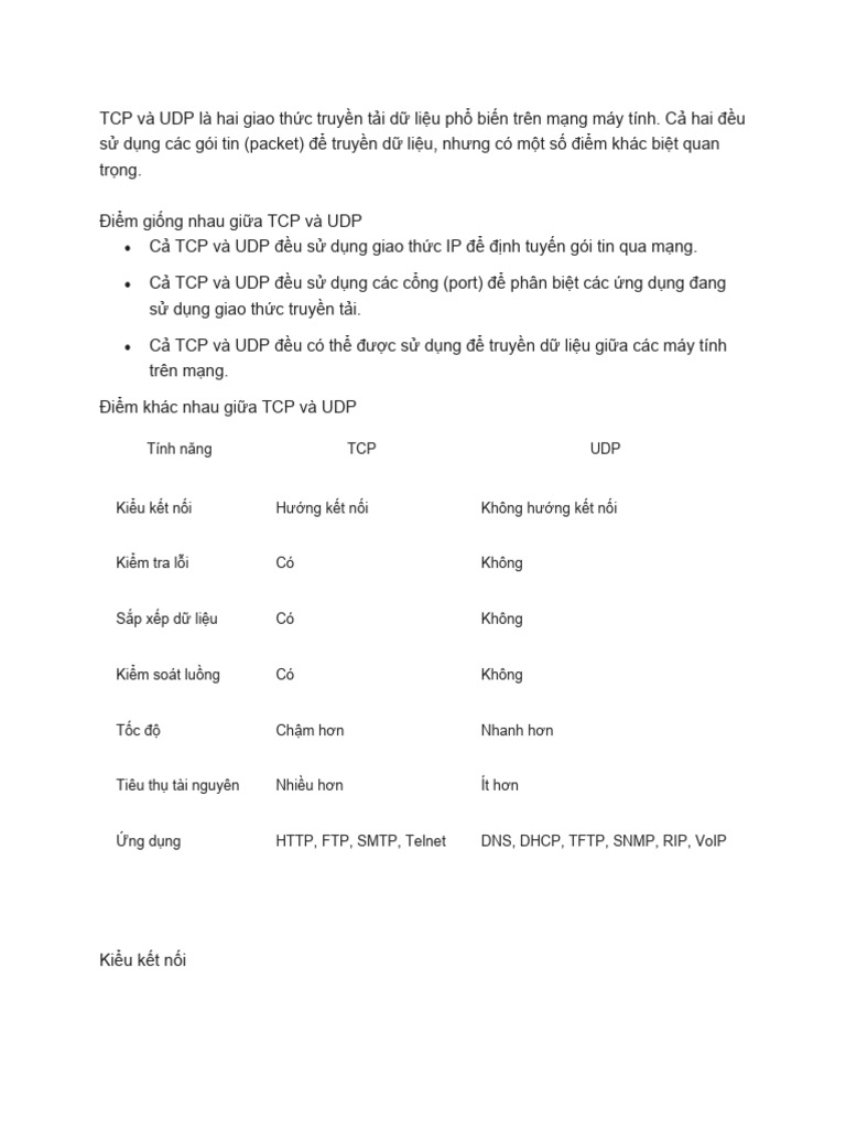 TCP và UDP là hai giao thức truyền tải dữ liệu phổ biến trên mạng máy tính | PDF