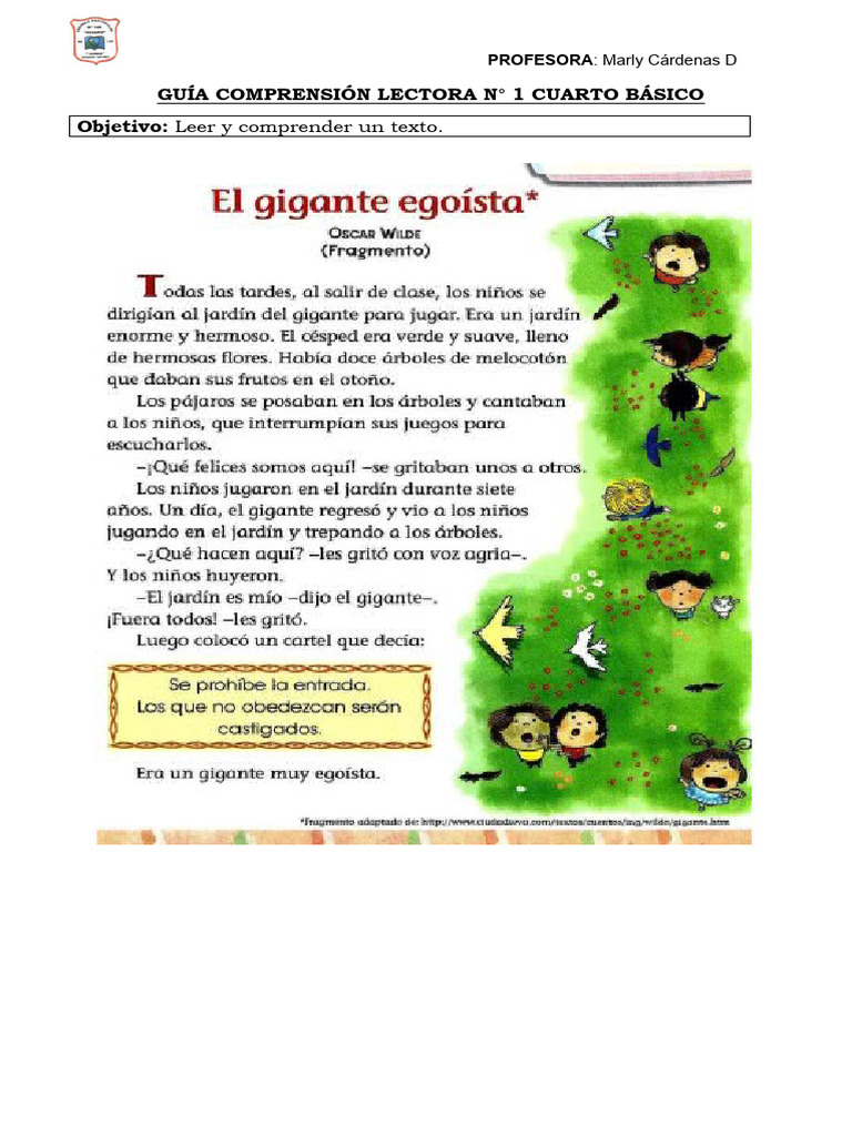 GUÍA COMPRENSIÓN LECTORA CUARTO BÁSICO | PDF | Comprensión lectora | Escritura