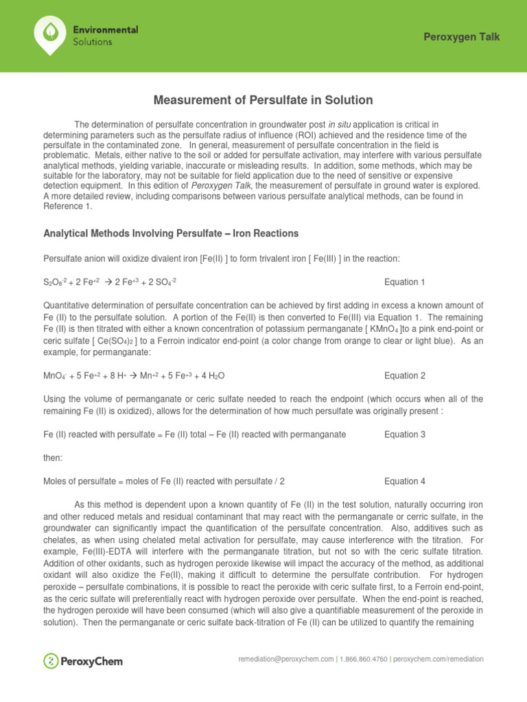Measurement of Persulfate in Solutions | PDF | Titration | Chemistry
