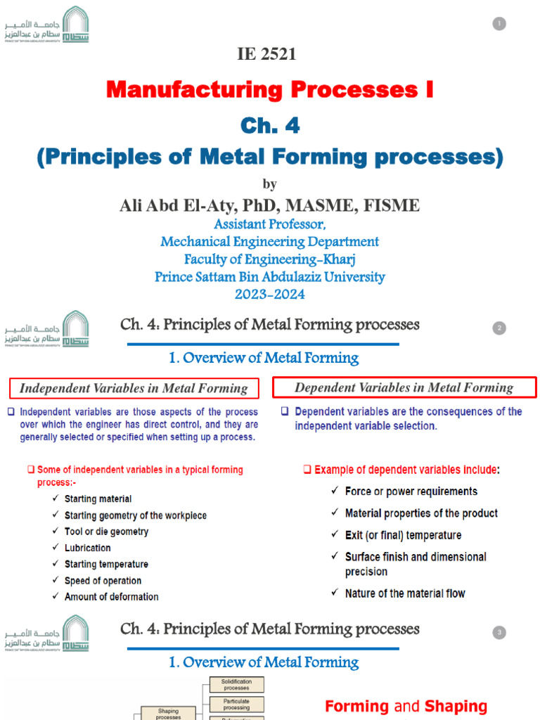 Ch. 4 Principles of Metal Forming Processes | PDF | Sheet Metal | Forging