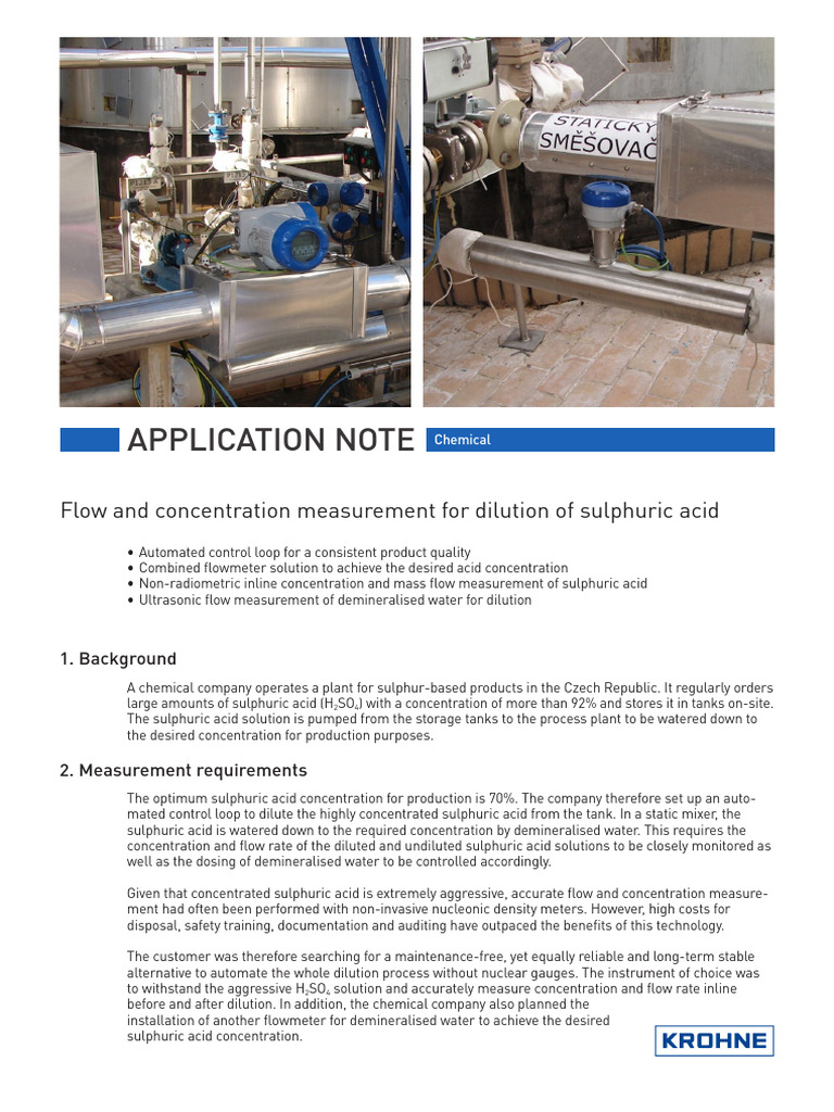 Inline Dilution of Sulphuric Acid Solutions | PDF | Flow Measurement ...