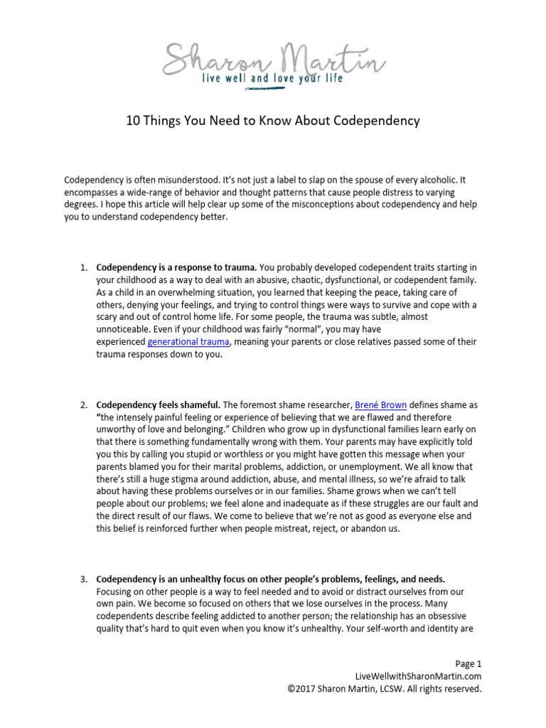 10 Things About Codependency | PDF | Shame | Psychology
