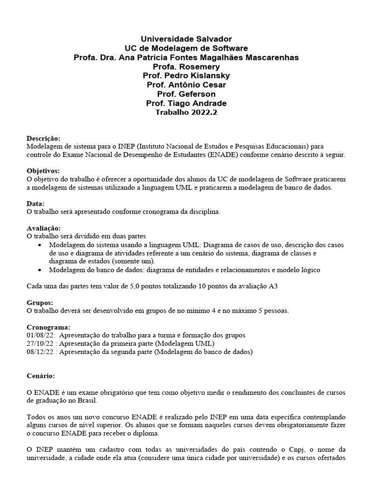 UC Modelagem - Trabalho 2022.2 | PDF | Linguagem de modelagem unificada ...