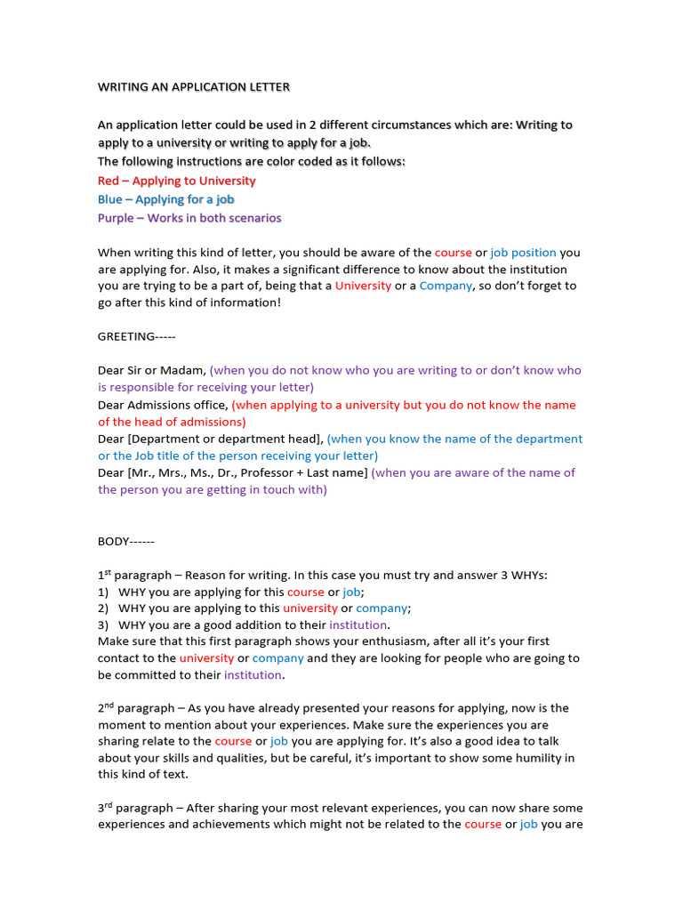 Application Letter Writing Guide | PDF