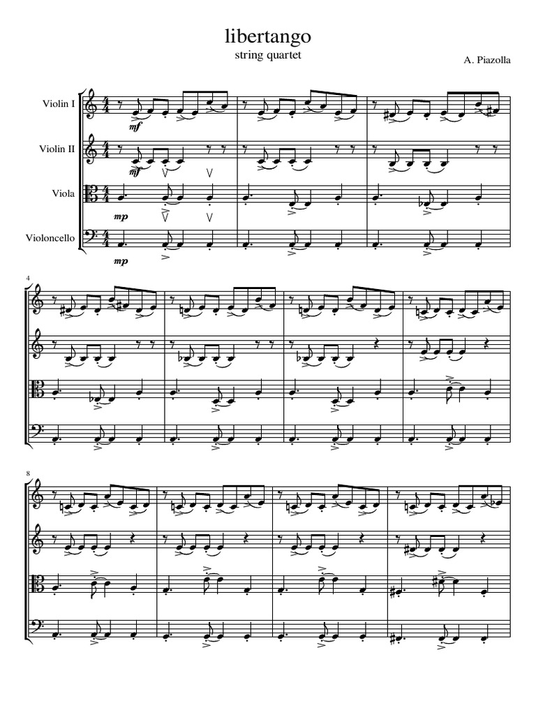 Libertango String Quartet-Score and Parts | PDF | Musical Compositions ...