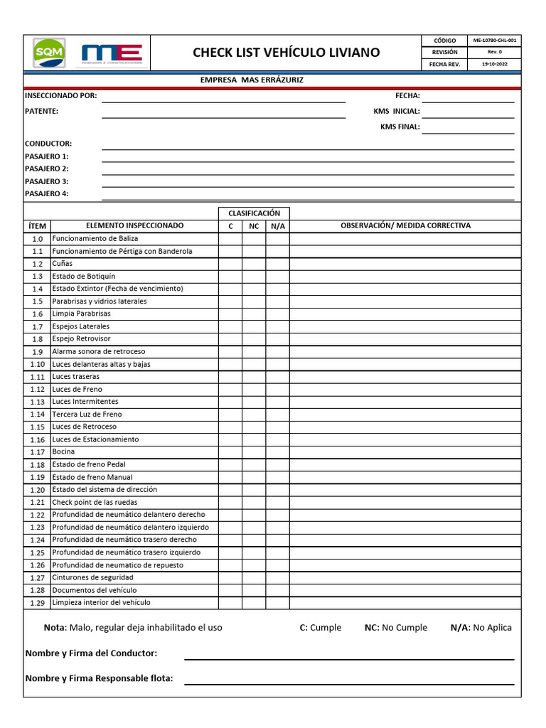 Check List Vehiculo Liviano | PDF Check List Vehiculo Liviano | PDF