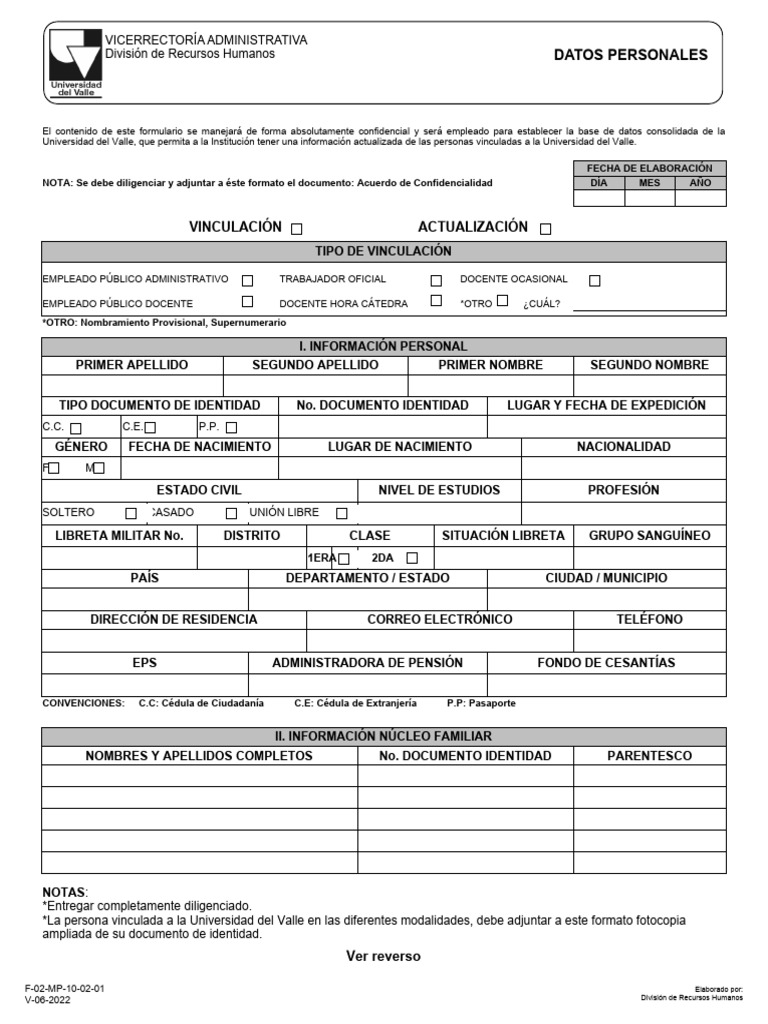 Nuevo Formato Datos Personales | PDF | Derecho laboral