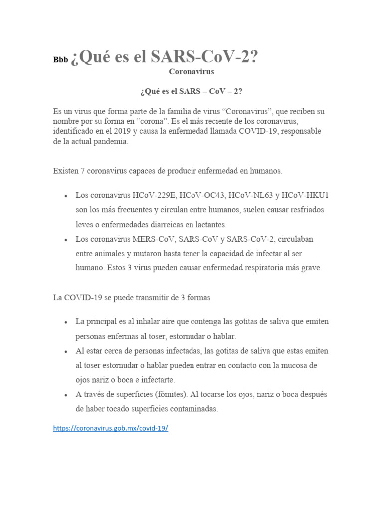 ¿Qué es el SARS-CoV-2 y su transmisión? | PDF