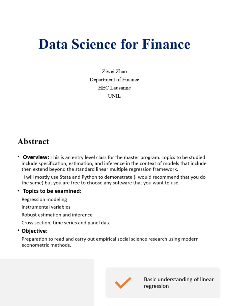 Data Science For Finance Class 1 | PDF | Econometrics | Regression Analysis