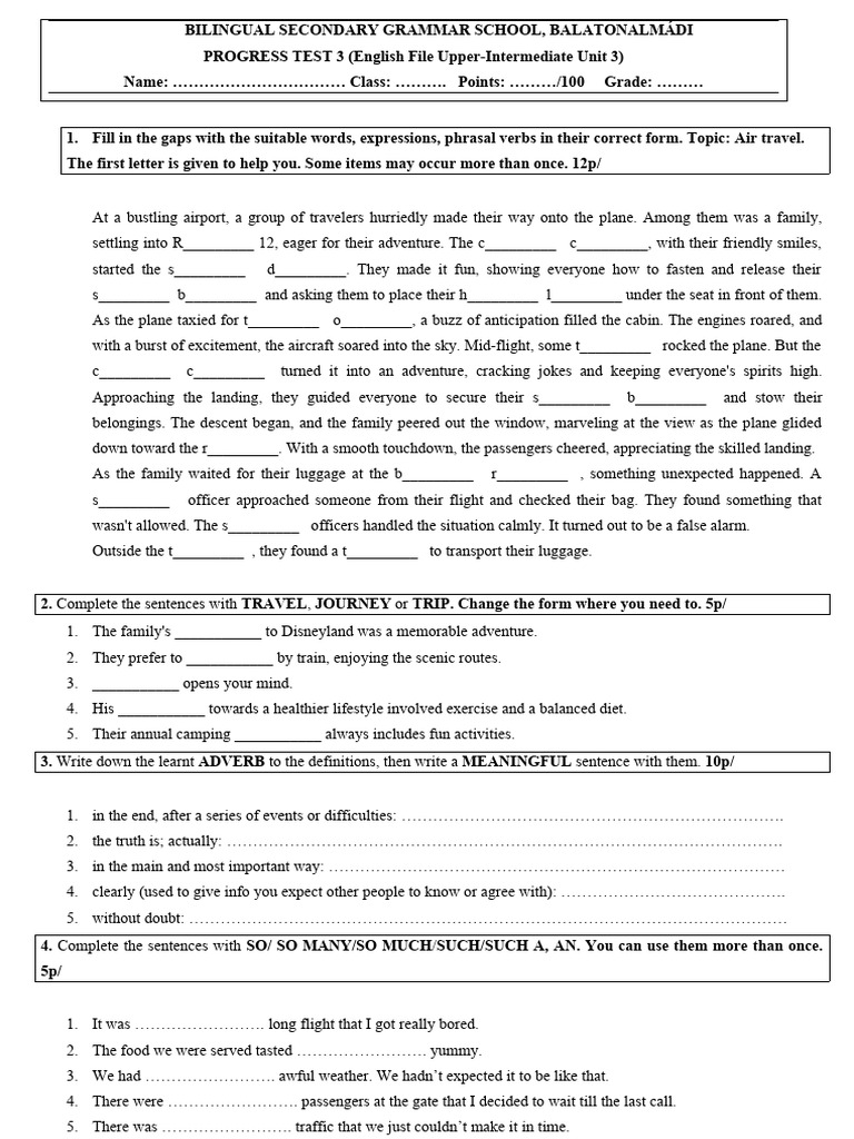 Progress Test Unit3 ML | PDF
