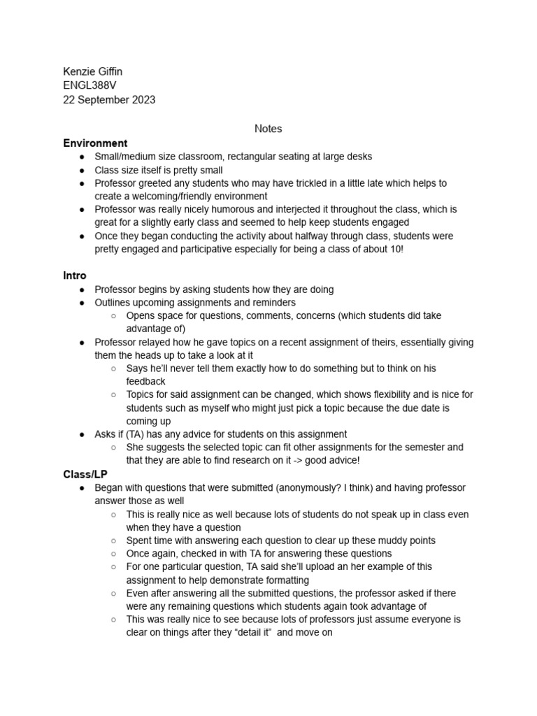class observation notes reflection | PDF | Peer Review