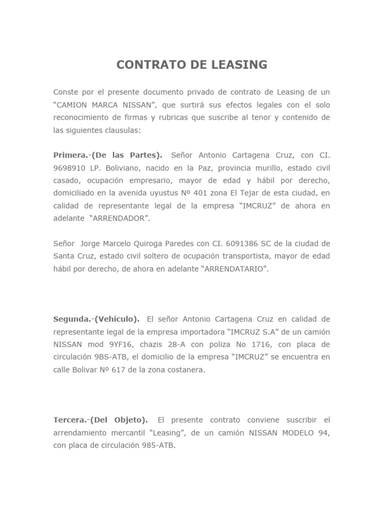 Contrato de Leasing | PDF | Derecho empresarial