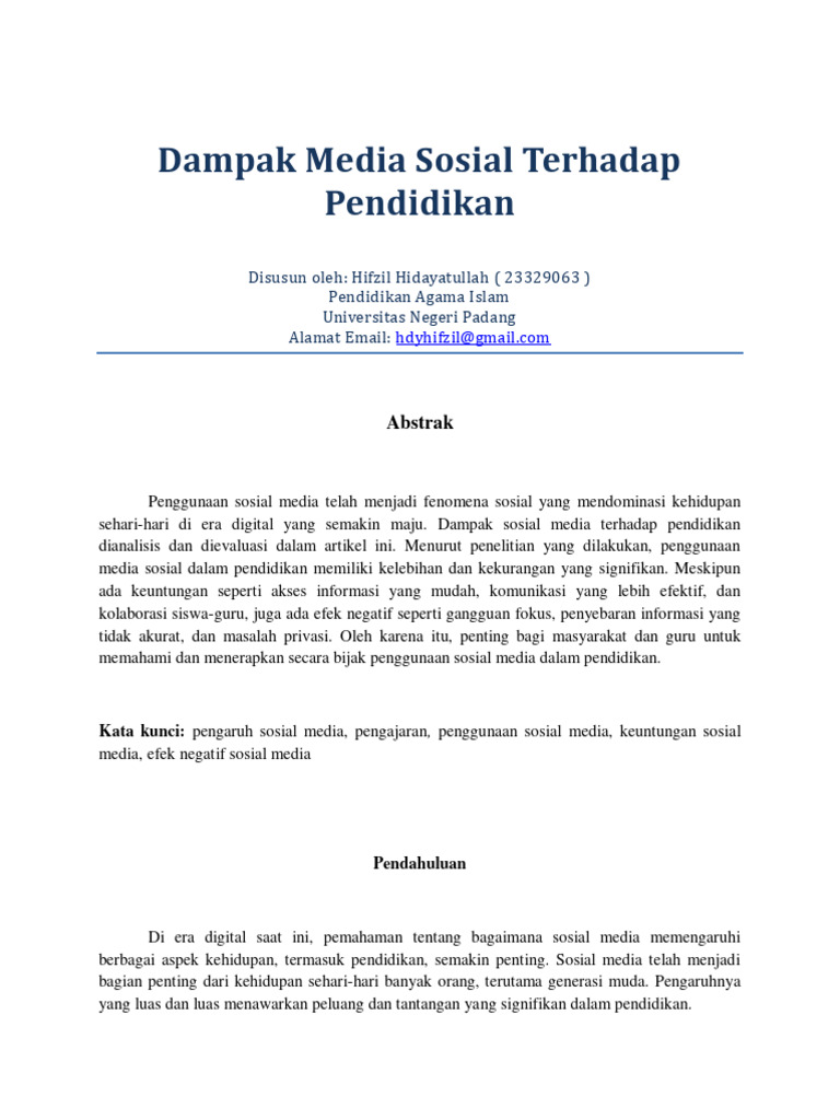 Artikel DDIP Dampak Media Sosial Terhadap Pendidikan | PDF