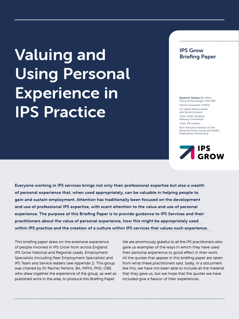 Valuing and Using Personal and Lived Experience in IPS Practice ...