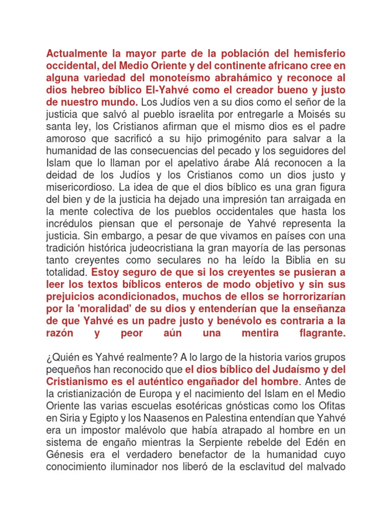 Yaveh Dios Tiranico | Descargar gratis PDF | Tetragrammaton | Biblia