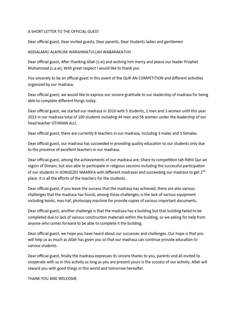 A Short Letter To The Official Guest | PDF | Religious Faiths ...