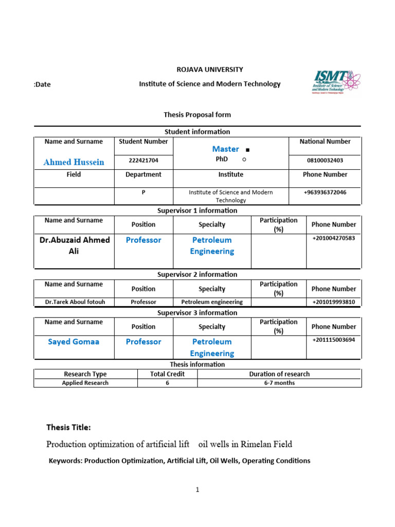 MSc. Proposal. Ahmed1 Hussein-3 | PDF | Science