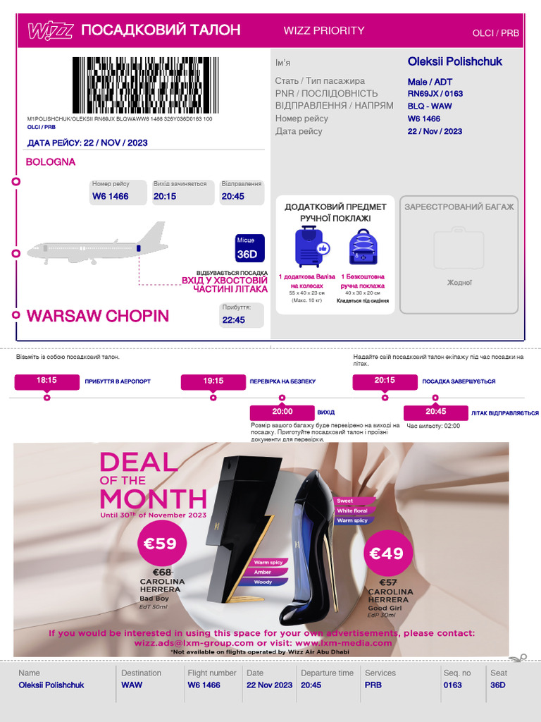 BoardingCard 336159877 BLQ WAW | PDF