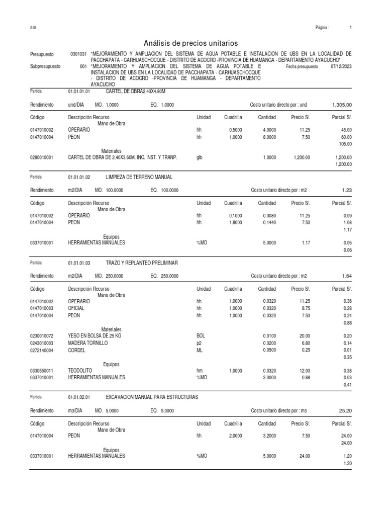 20.- Analisis de Costos Unitarios | PDF | Cemento | Ingeniería estructural