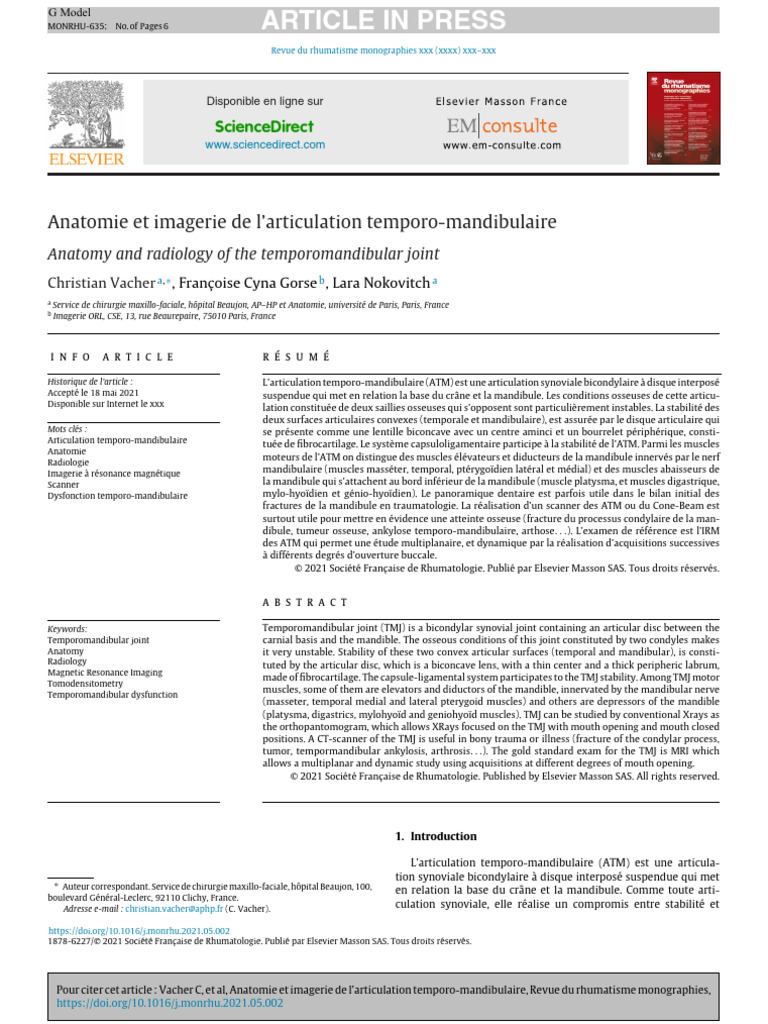 Anatomie Et Imagerie de L'articulation Temporo-Mandibulaire | PDF ...