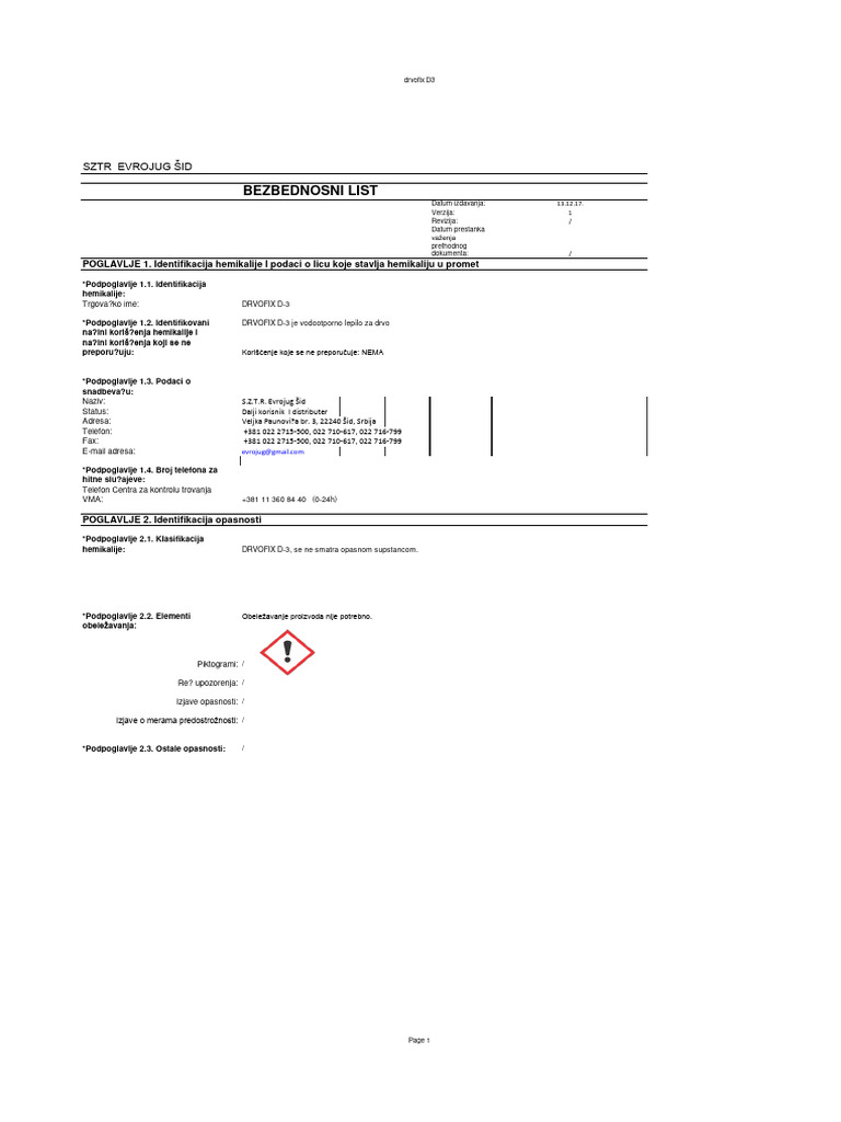 SDS Drvofix D3 | PDF