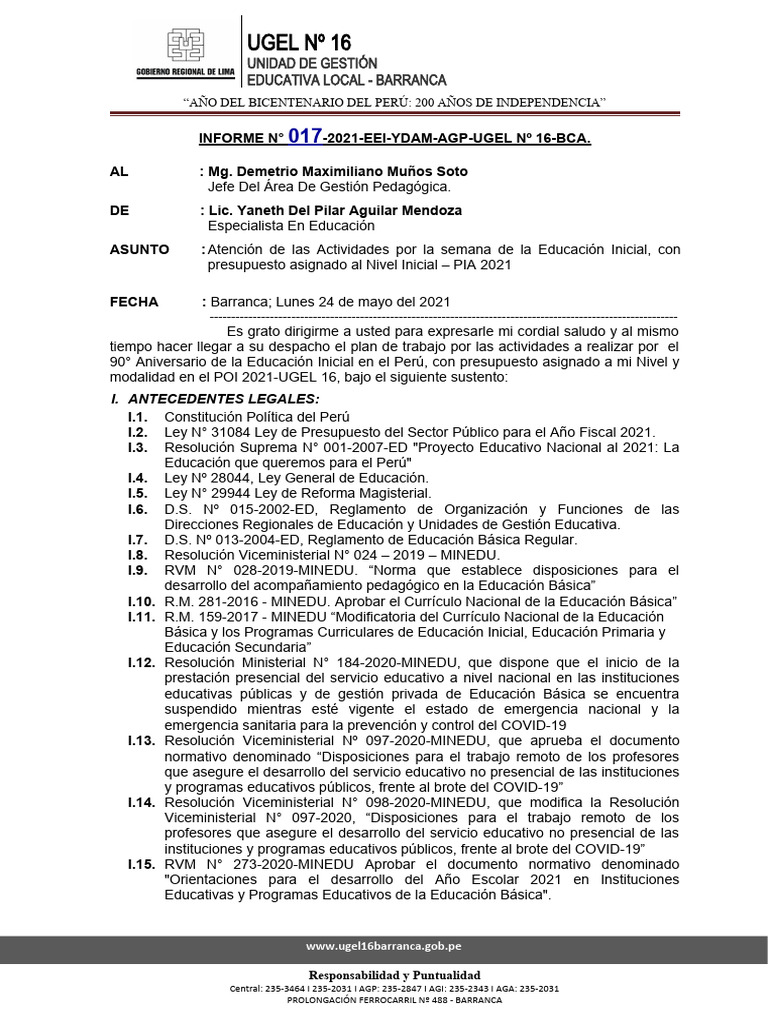 Informe 17 Atención Actividades Semana Educación Inicial | PDF