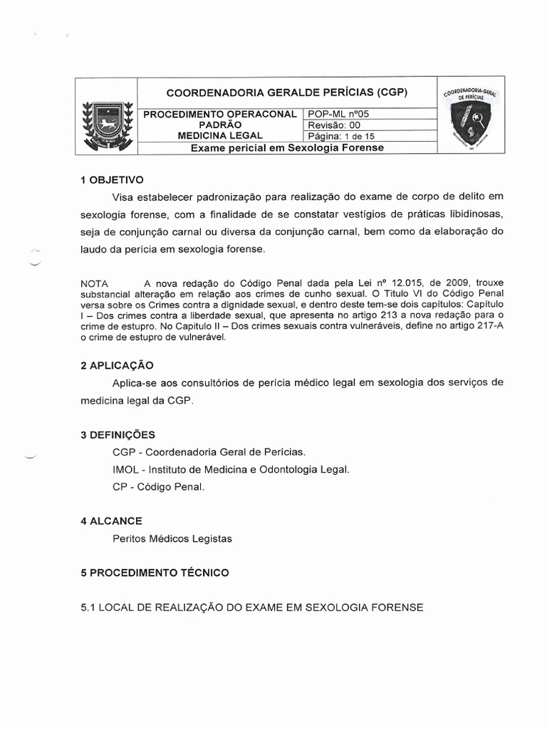 POP ML No 05 Exame Pericial em Sexologia Forense | PDF
