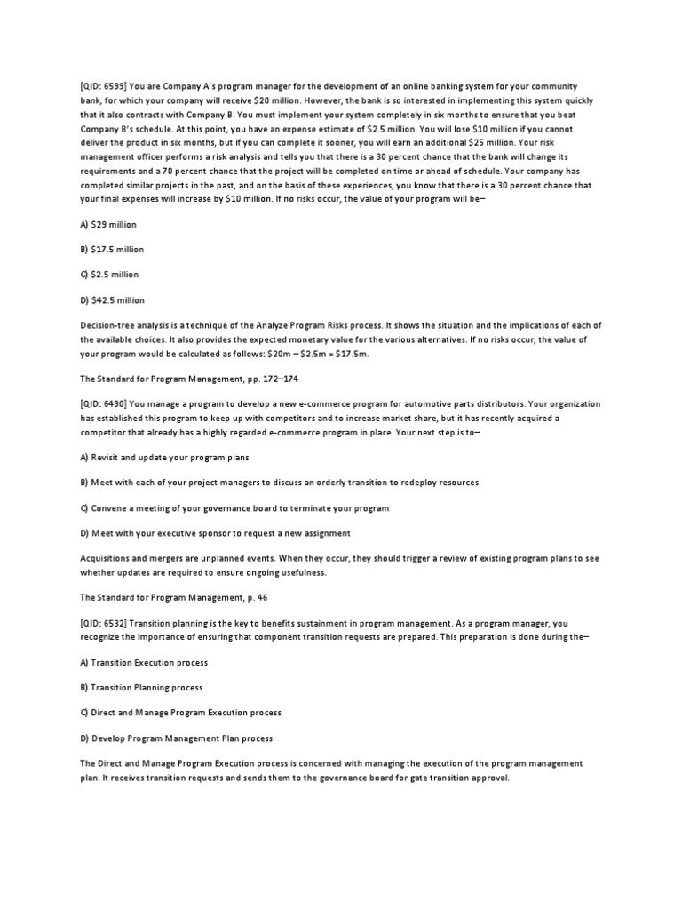 Pgmp Sample Questions | Risk Management | Governance