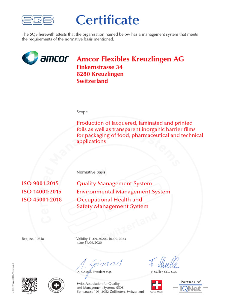 Amcor Flexibles Kreuzlingen ISO 9001 Certified | PDF | Economies ...
