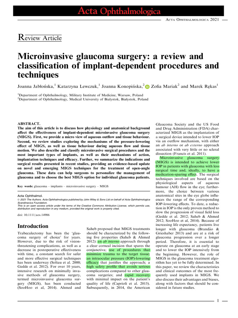 MIGS | PDF | Glaucoma | Ophthalmology