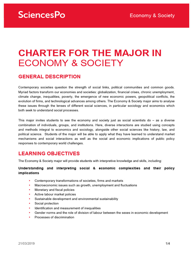Charter For The Major in Economy & Society | PDF | Economics | Sociology
