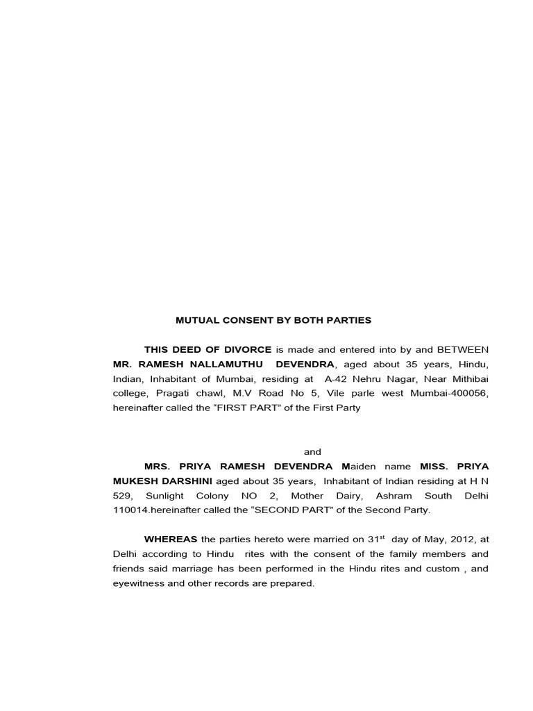 DEED OF DIVORCE 1 | PDF