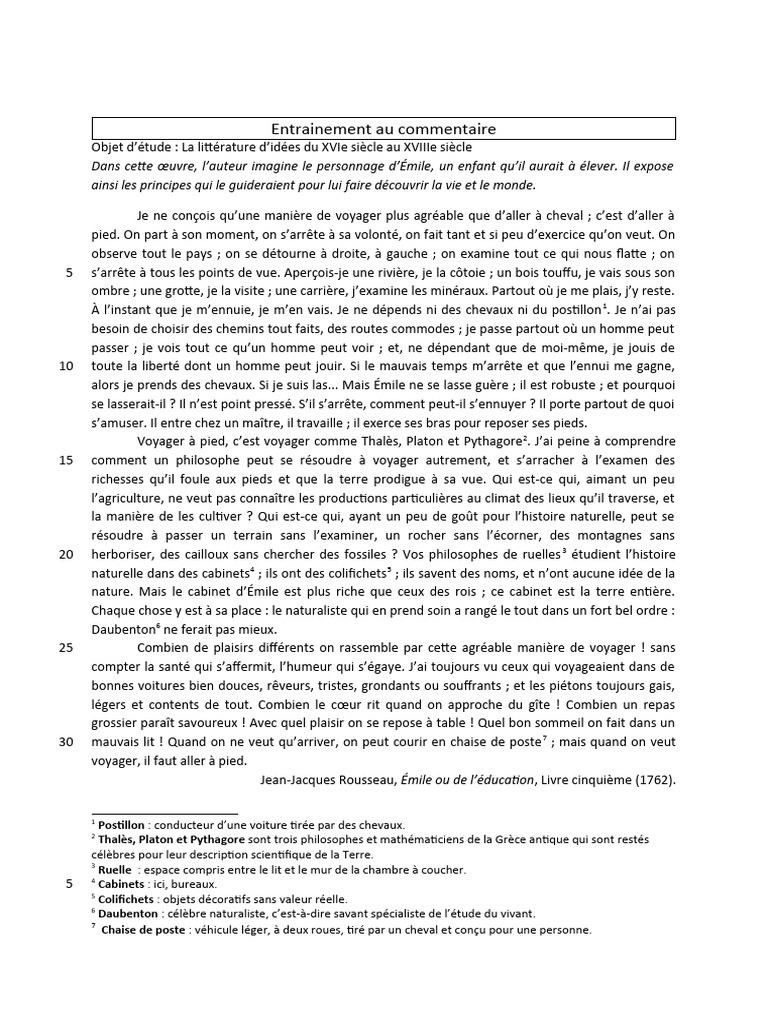 Entrainement Au Commentaire Rousseau Emile | PDF